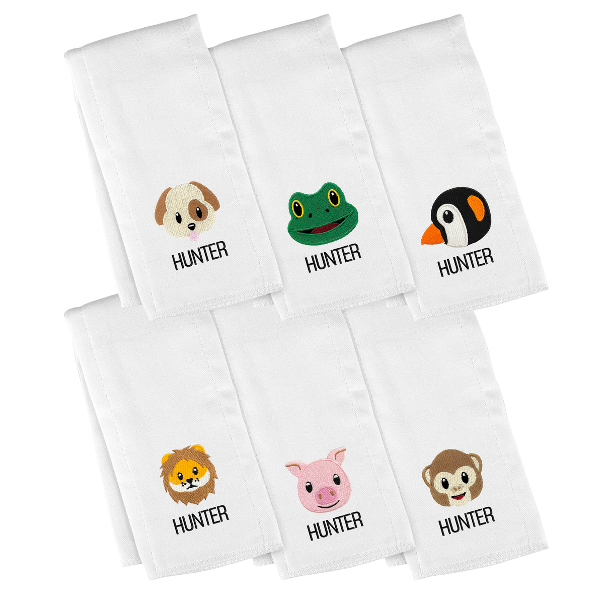 Personalized Emoji Burp Cloth - 6 Pack Zoo Animals – Designs by Chad & Jake